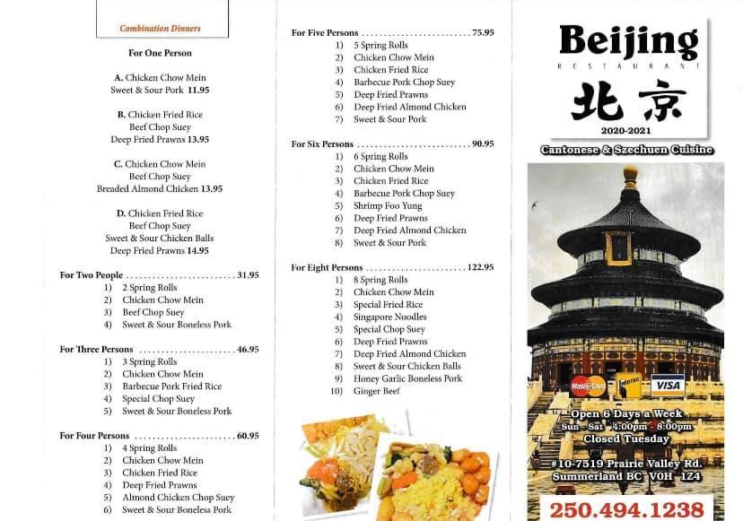 Menu at Beijing Restaurant, Summerland