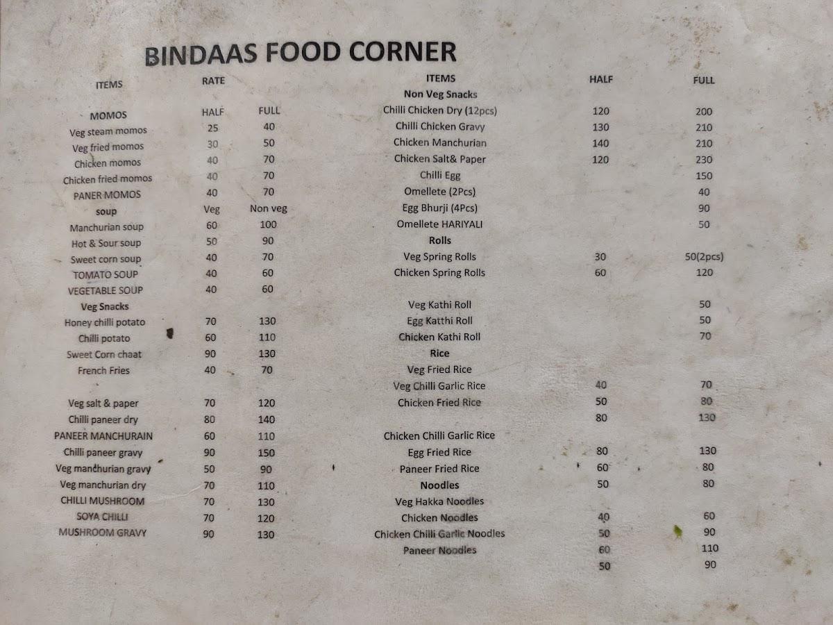 Menu at Bindaas Food, Gurugram