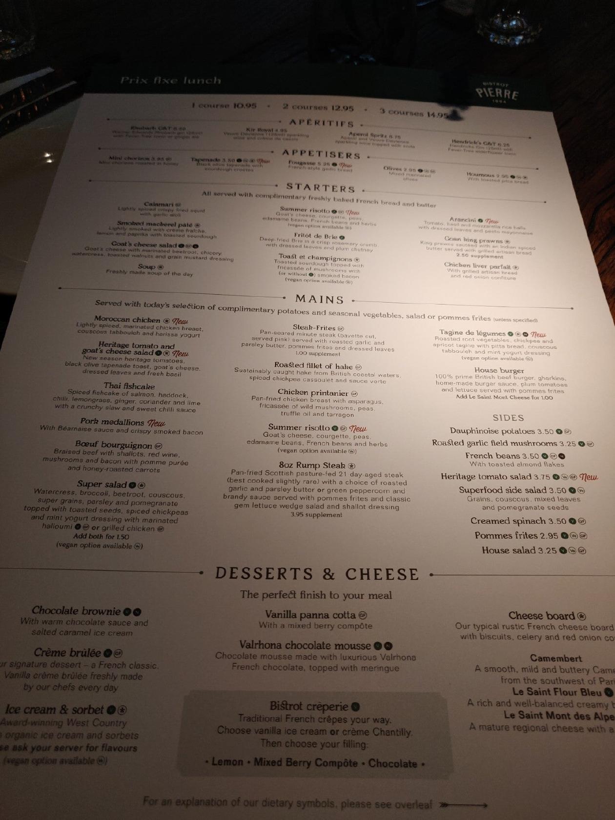 Menu at Bistrot Pierre - Birmingham restaurant, Birmingham, Waterside House