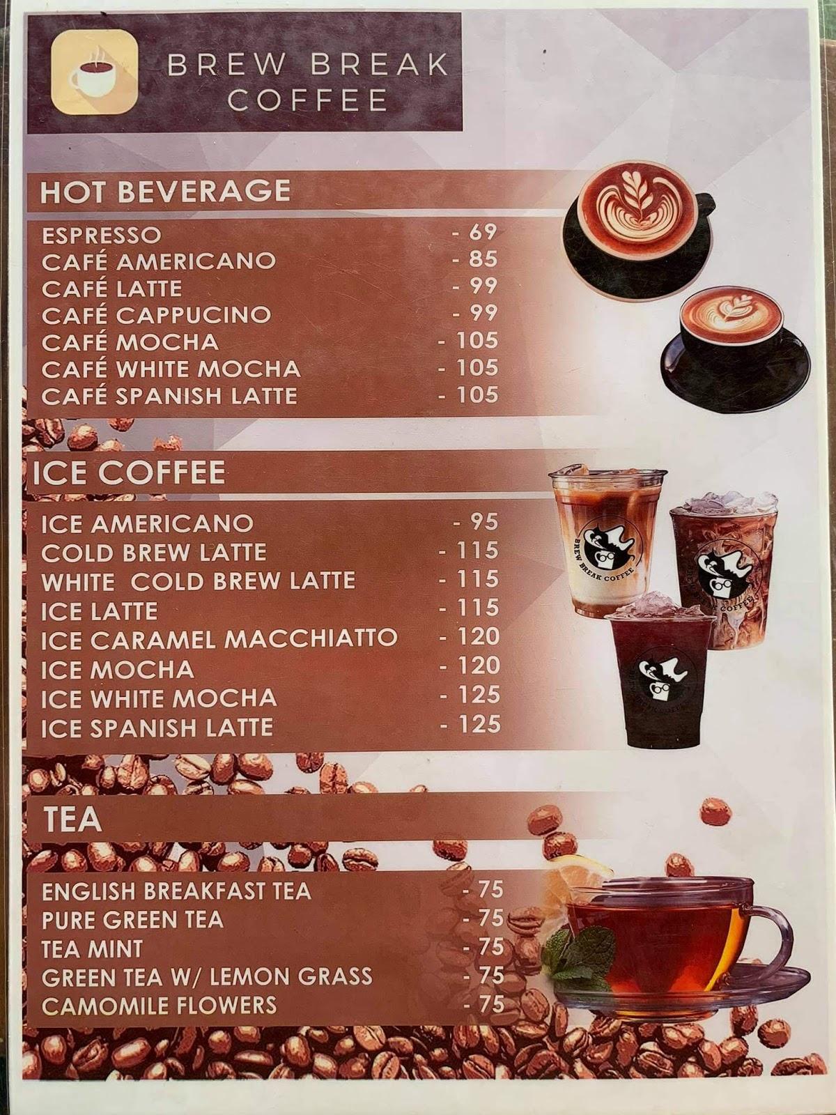 Menu at Black Brew local coffee, Butuan City