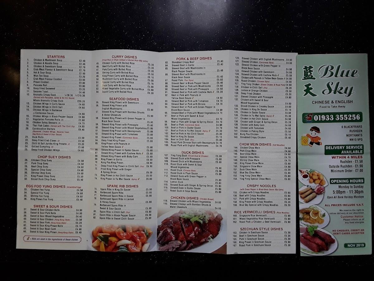Menu at Blue Sky fast food, Rushden