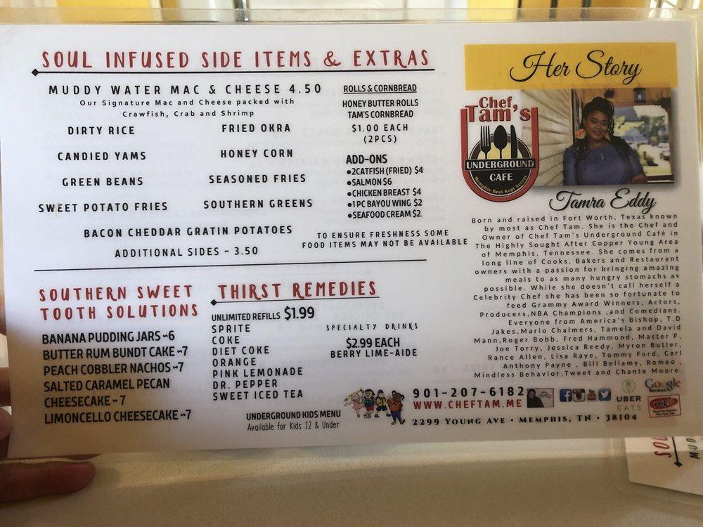 Menu at Chef Tam's Underground Cafe, Memphis, 668 Union Ave