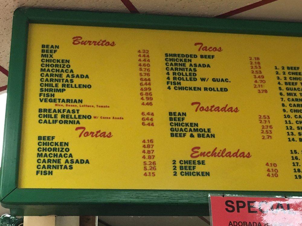 Menu at El Azteca Taco Shop restaurant, La Mesa