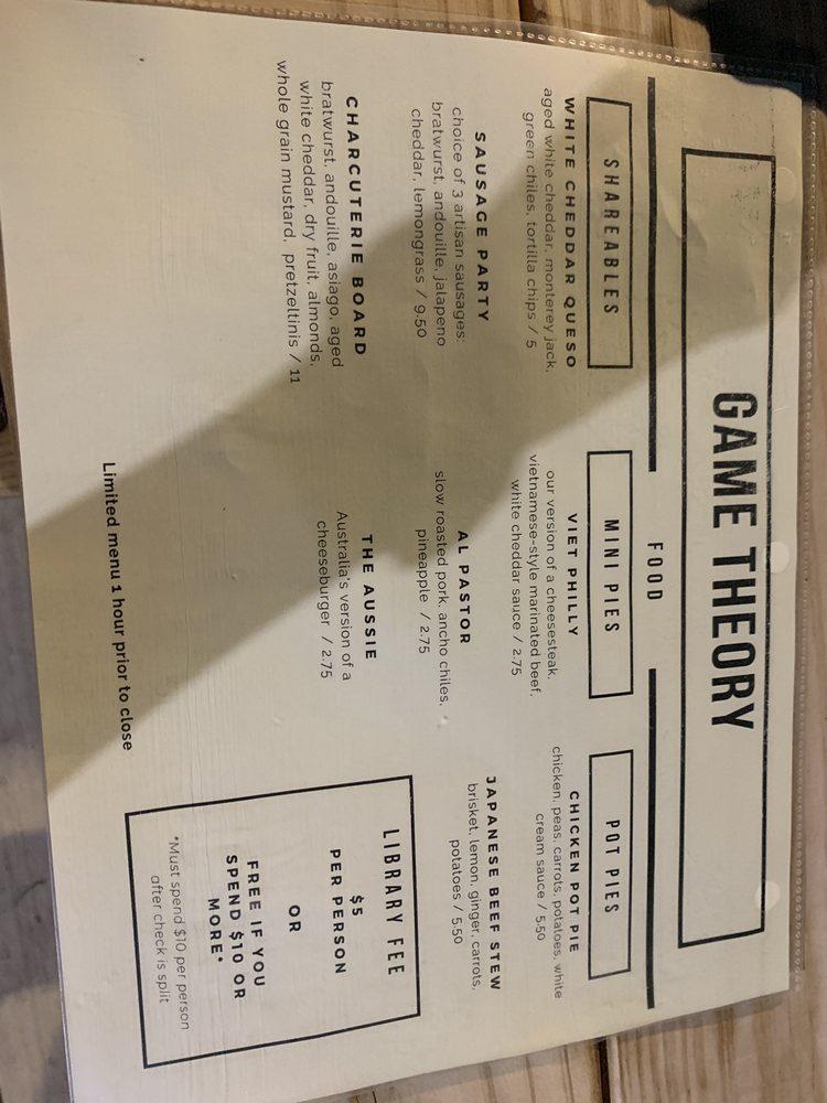 Menu at Game Theory Restaurant + Bar, Fort Worth, 804 S Main St
