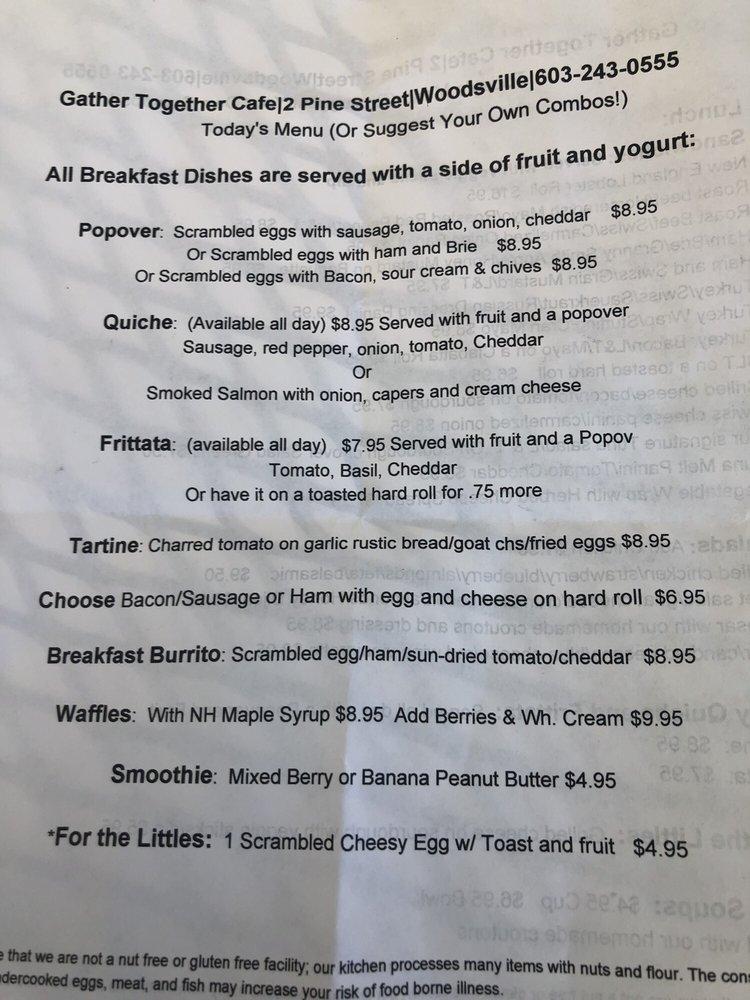Menu at Gather Together Cafe, Haverhill