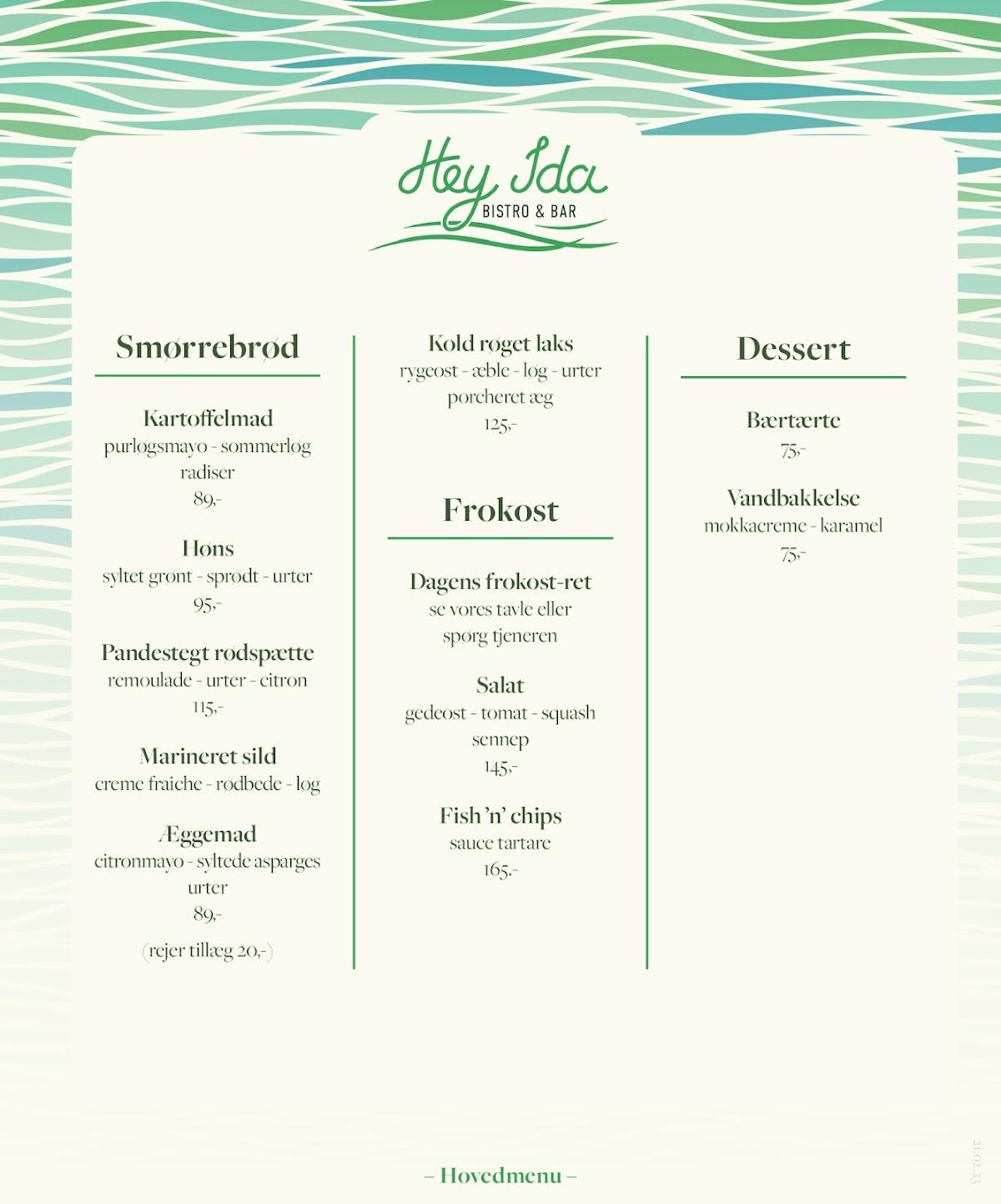 Menu at Hey IDA restaurant, Copenhagen