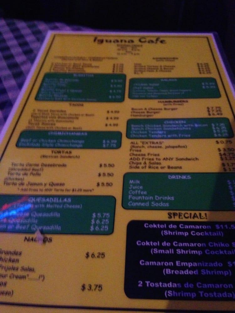 Menu at Iguana Cafe & Bar, Tucson