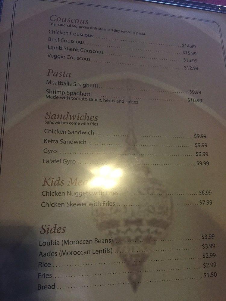 Menu at Kaza Maza Moroccan / Mediterranean Cuisine restaurant, Avon