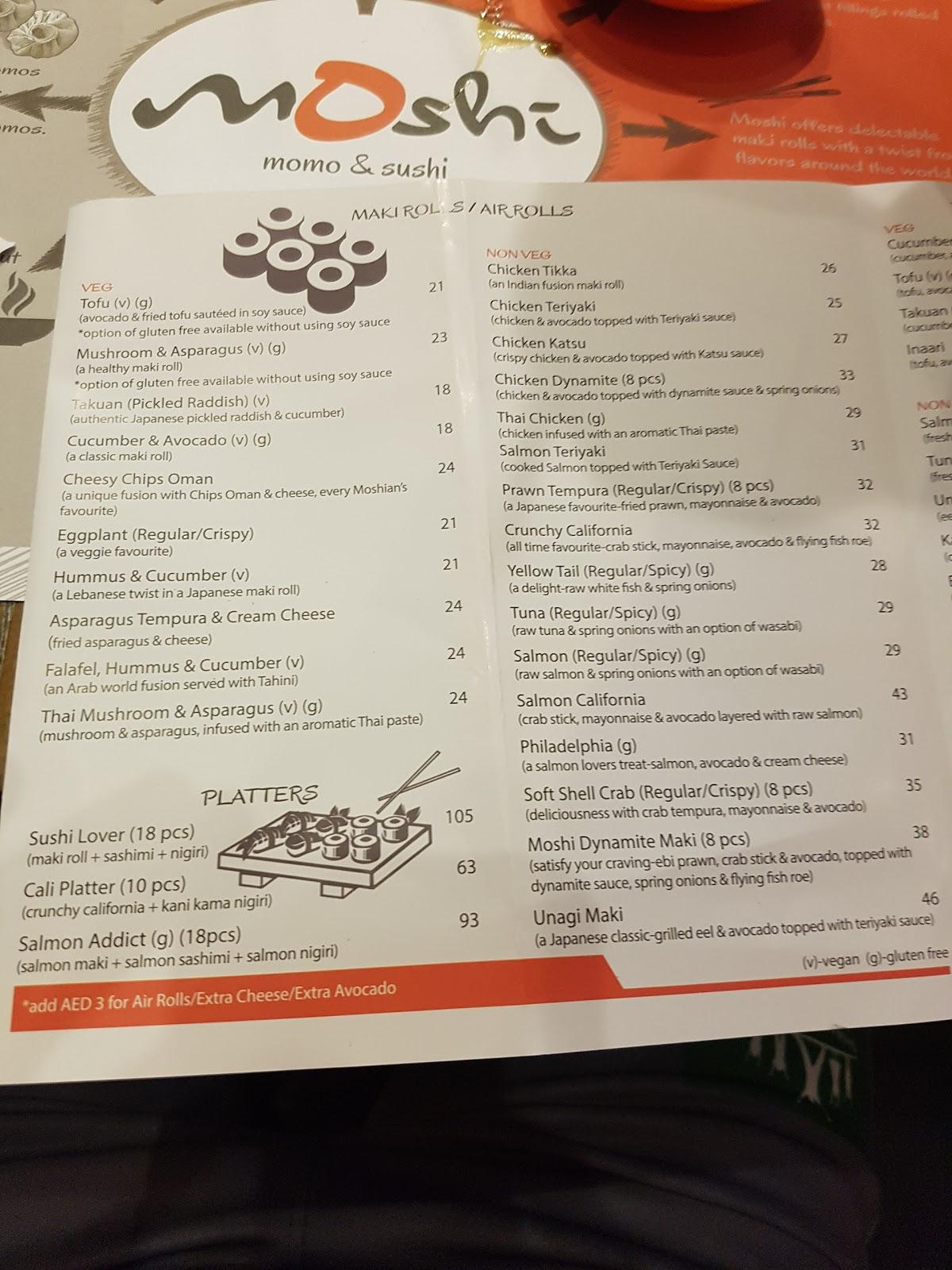 Carta del restaurante Moshi, Dubai, Shop No. 23