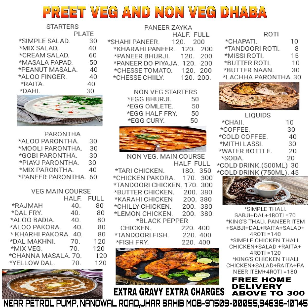 Menu at PREET VEG AND NON VEG DHABA, India