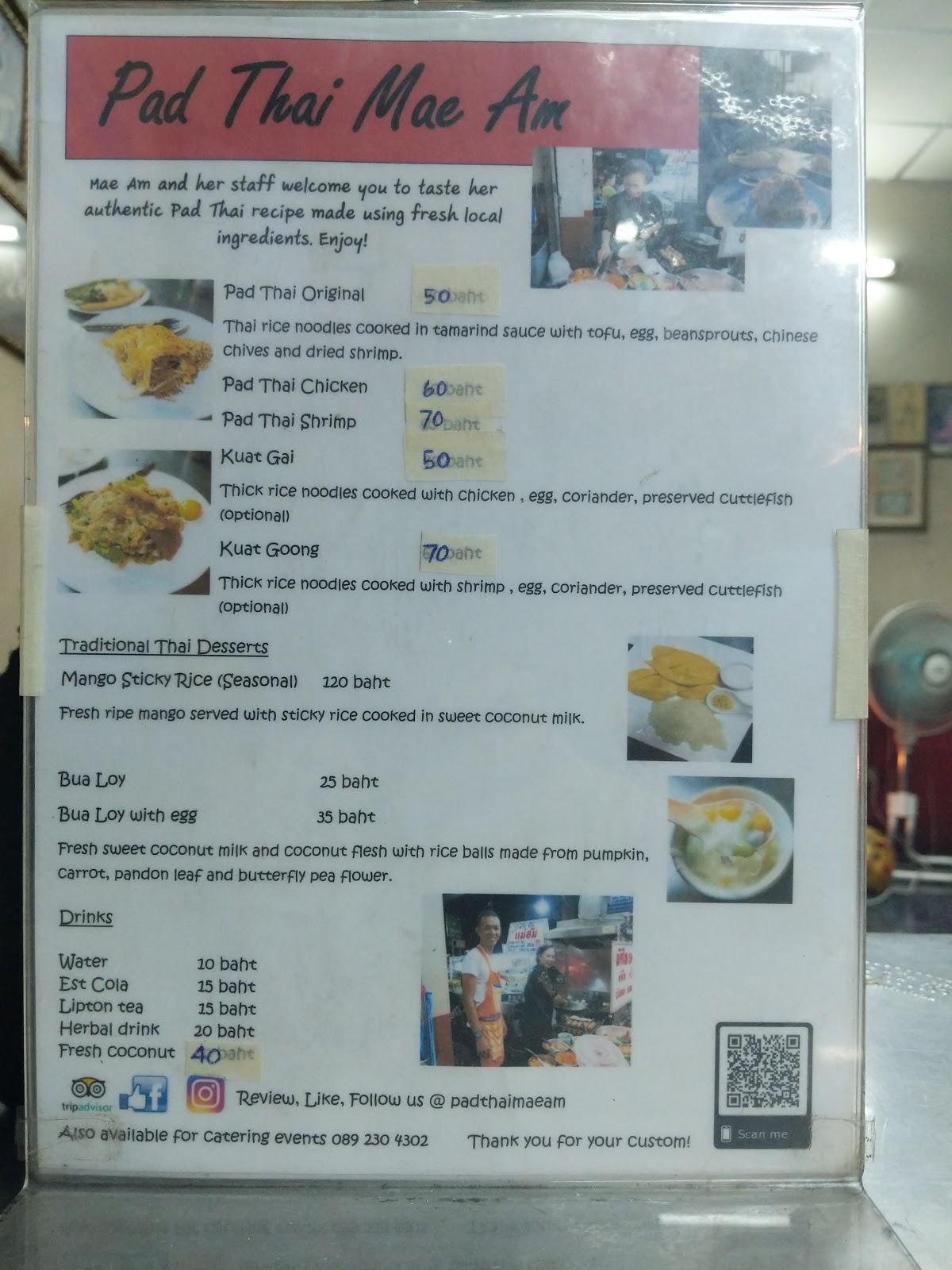 Menu at Pad Thai Mae Am restaurant, Bangkok