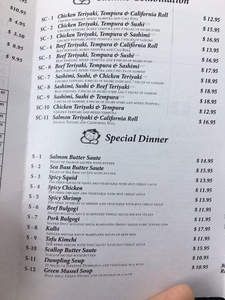 Menu at Sachiko Sushi restaurant, Tucson, N Wilmot Rd