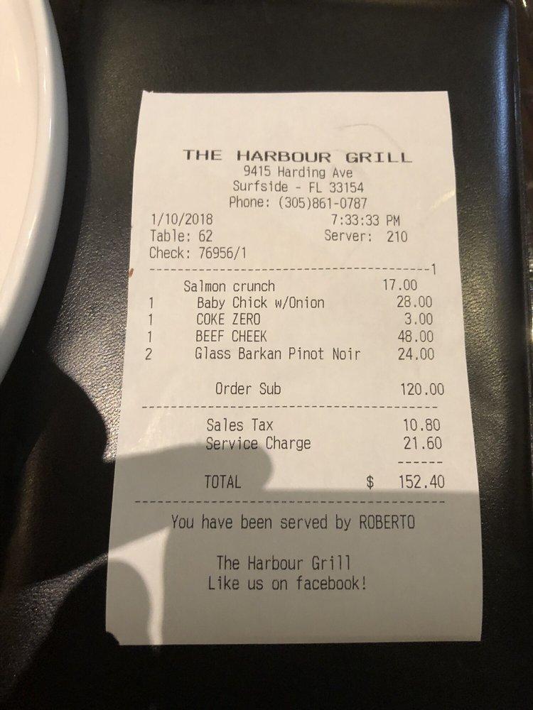 Menu at The Harbour Grill restaurant, Surfside