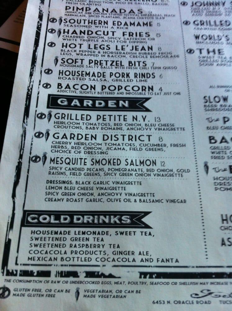Menu at The Parish restaurant, Tucson