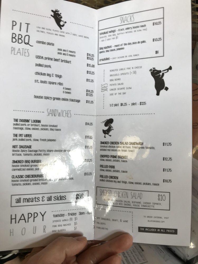 Menu at Blue Oak BBQ, New Orleans, 900 N Carrollton Ave