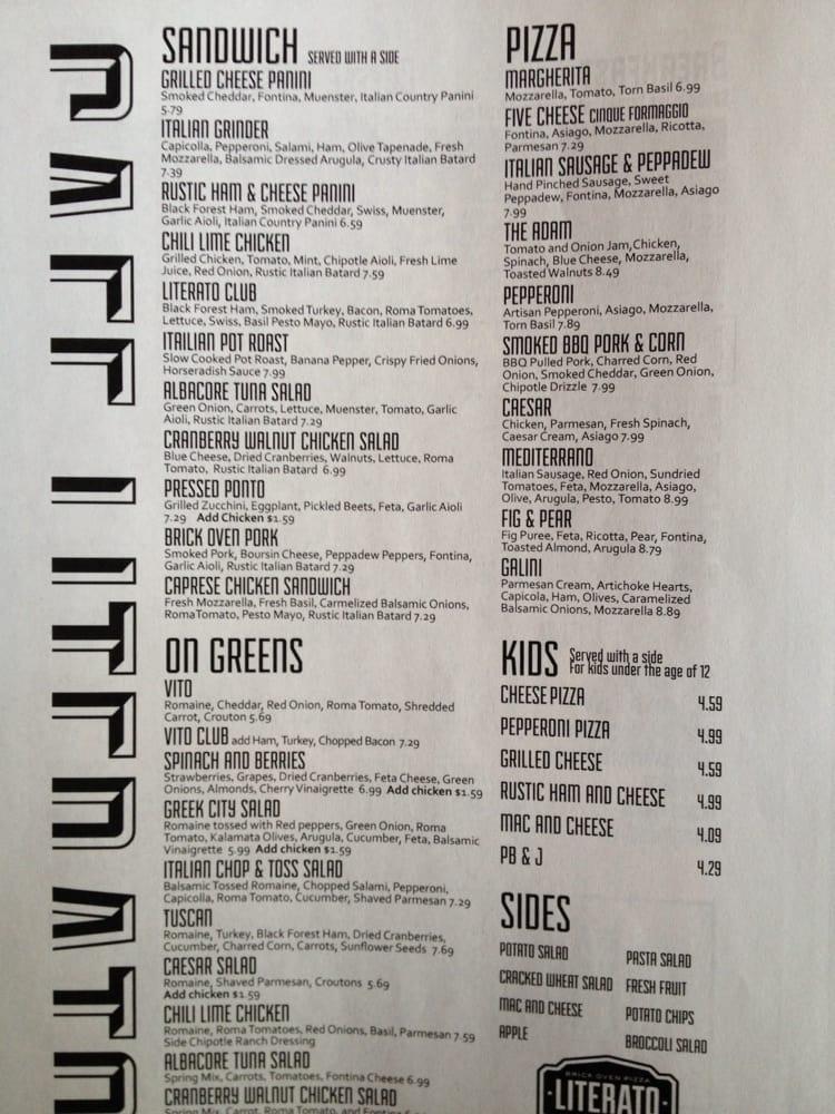 Menu at Cafe Literato, West Lafayette, Northwestern Ave