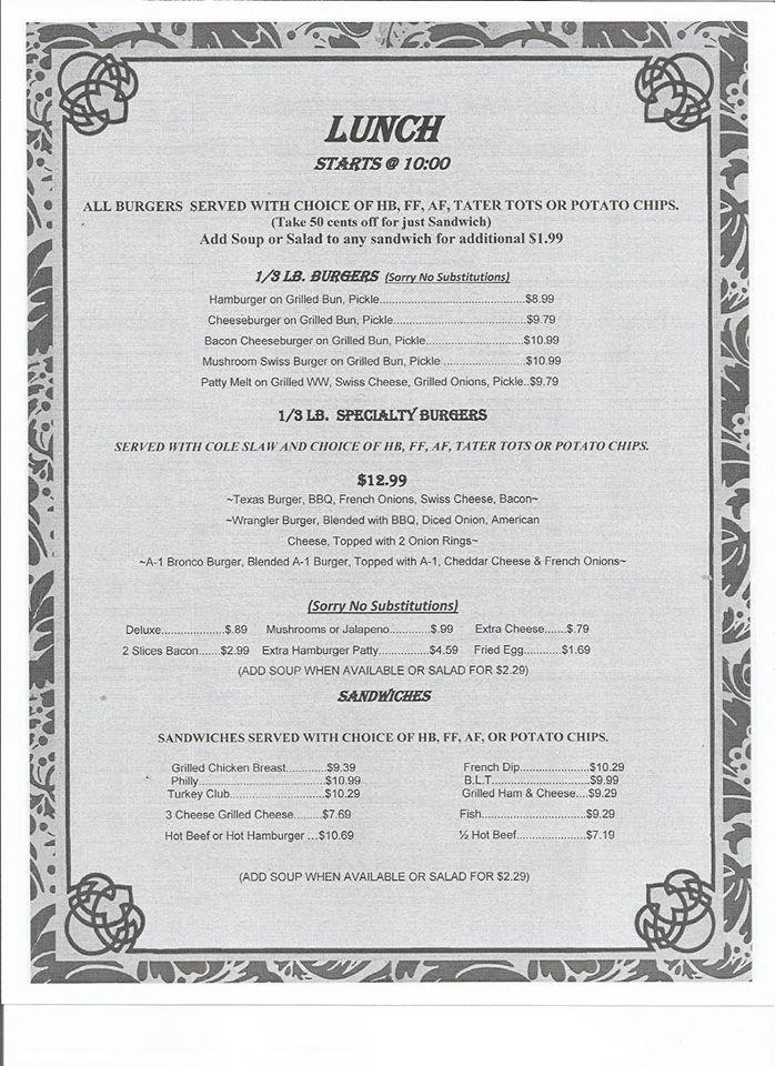 Menu at Fairmont Diner restaurant, Rapid City