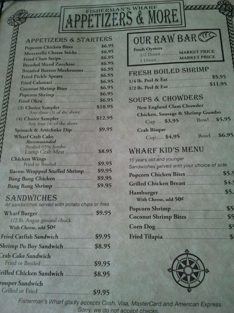 Menu at Fisherman's Wharf Steak & Seafood restaurant, Lake Hamilton