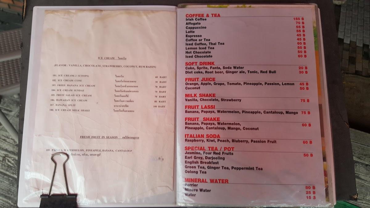 Menu at Kafe 1985 restaurant, Chiang Mai