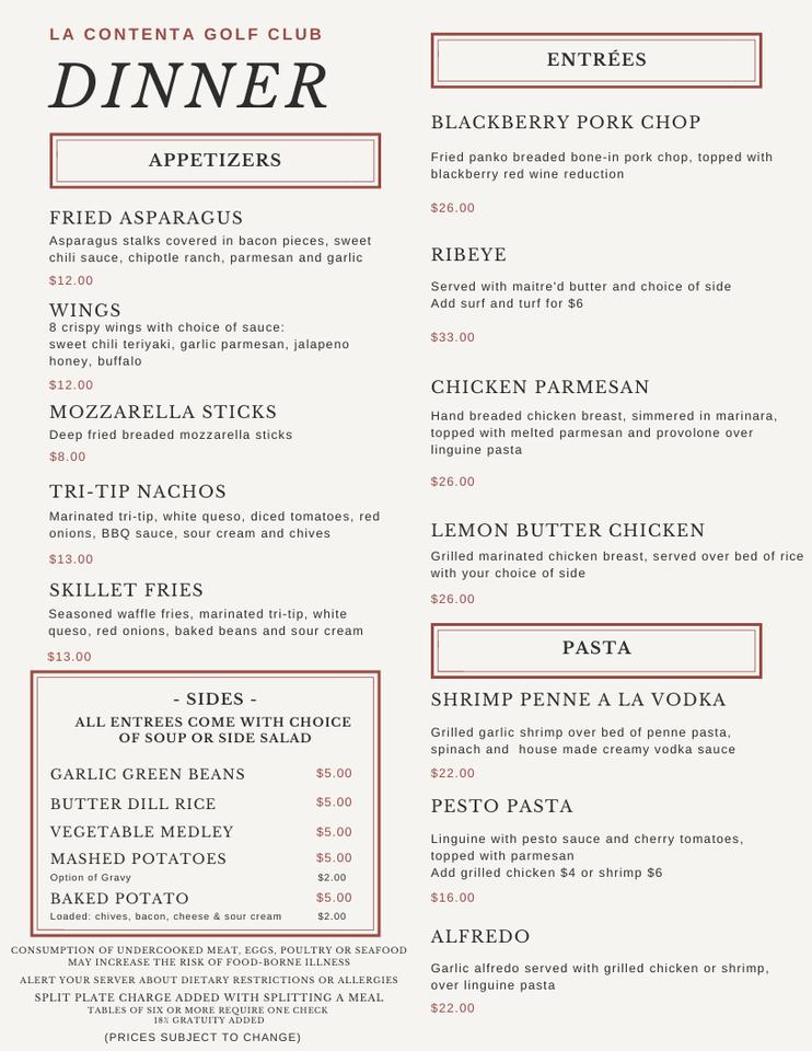 Menu at La Contenta Bar and Grill, Valley Springs
