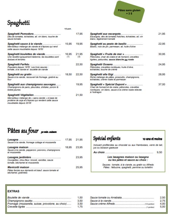 Menu au Maison Du Spaghetti Dupont Joliette restaurant, Joliette