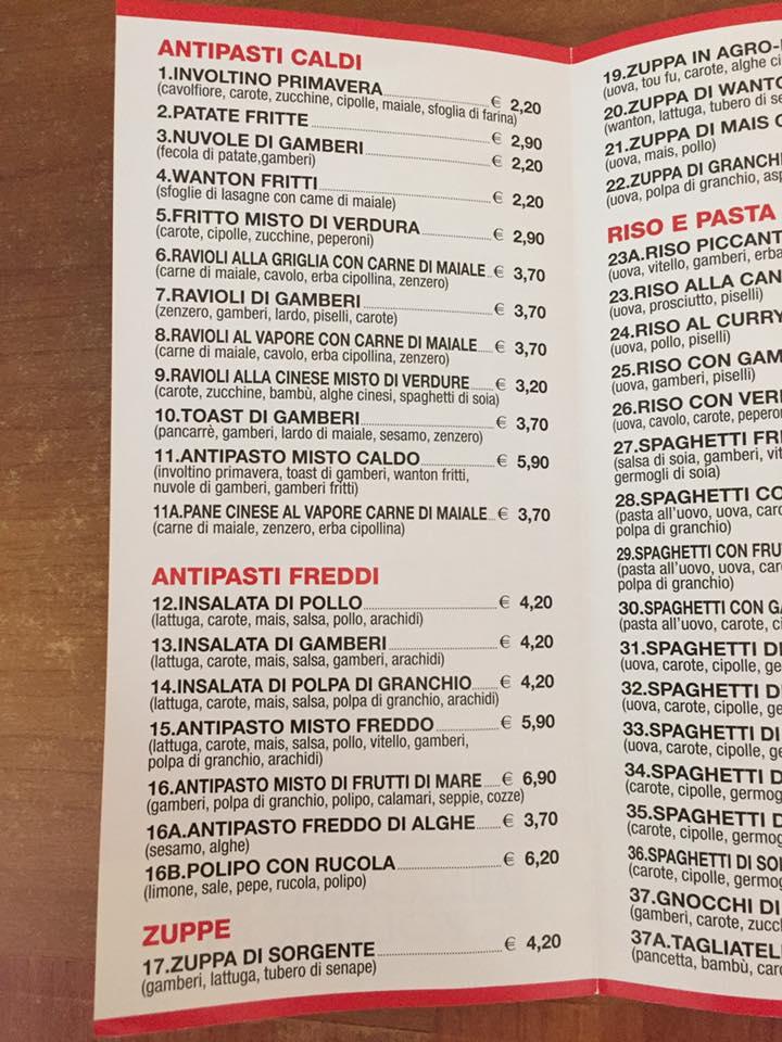 Menu da Ristorante Cinese Drago Rosso di Xu Leping, Piamborno