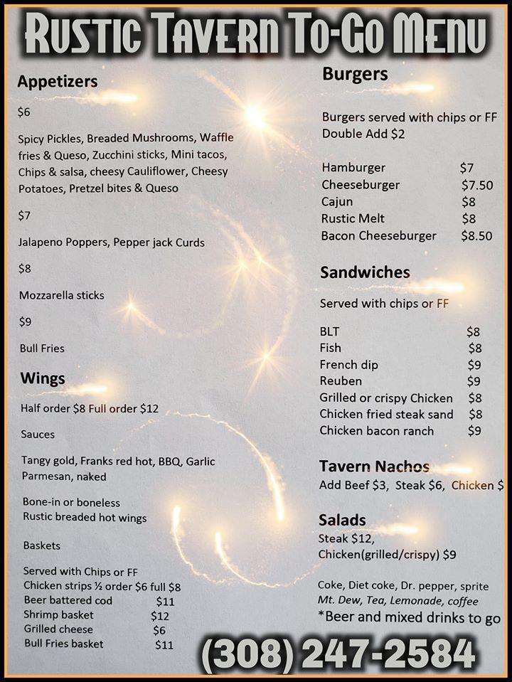 Carta del pub y bar Rustic Tavern, Morrill