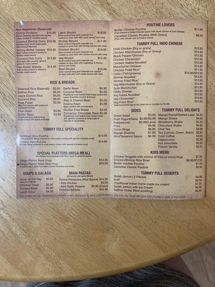 Menu at Tummy Full Authentic Indian & Fusion Restaurant, Fort Saskatchewan