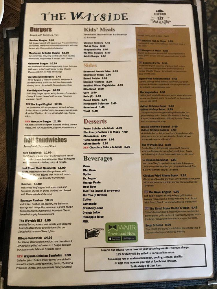 Menu at Wayside Pub, Lake Jackson, 106 This Way