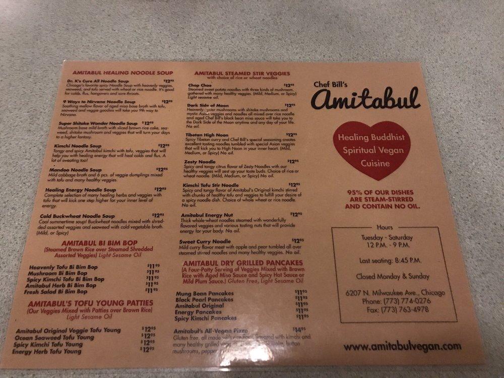 Menu at Amitabul restaurant, Chicago