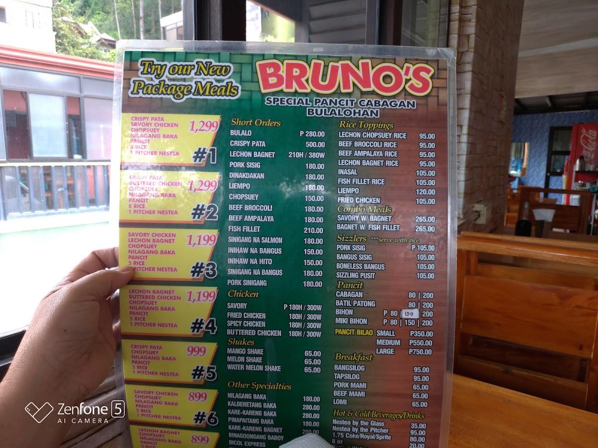 Menu at Bruno's Cafe Restaurant, Baguio