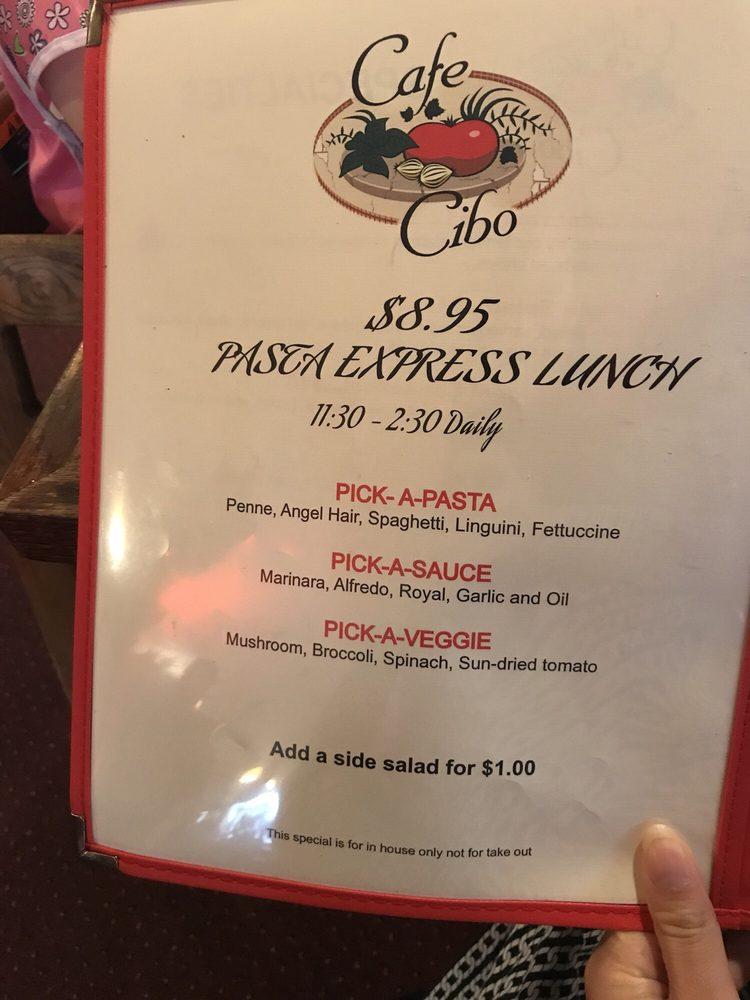 Menu at Cafe Cibo, Saint Petersburg, 4th St N