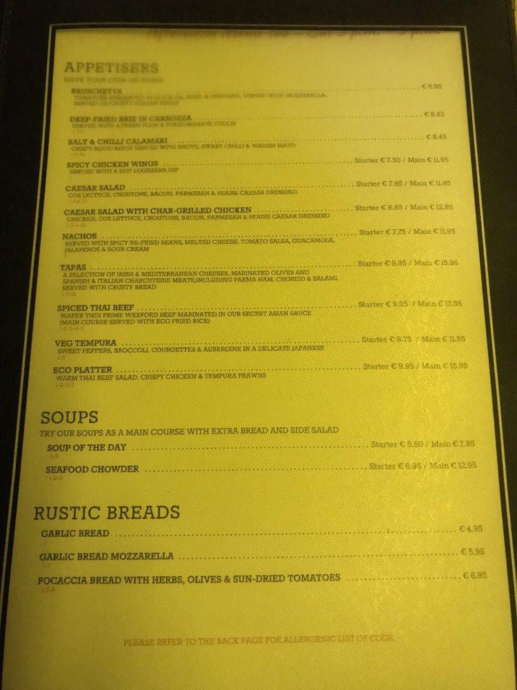 Menu at Eco Pizzeria and Restaurant, Gorey