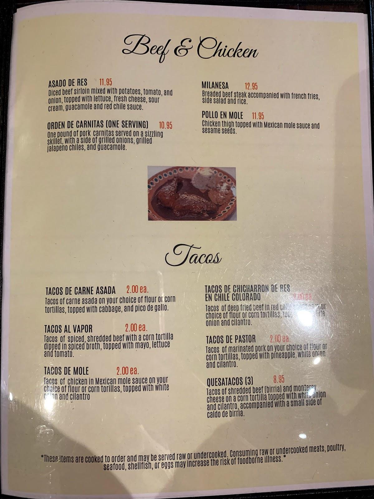 Carta de El Sabroso Restaurant, Rio Rico