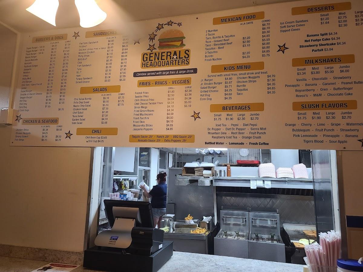Menu at Generals Headquarters restaurant, Shafter