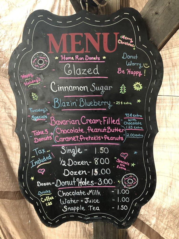 Menu at Home Run Donuts, Hagerstown, National Pike