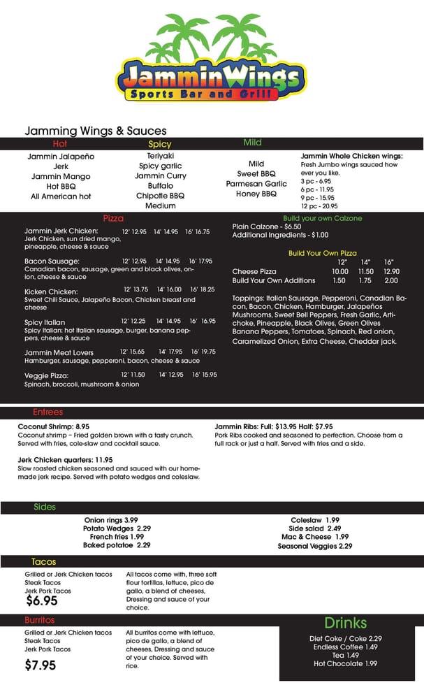 Menu at Jammin Wings - Permanently Closed pub & bar, Brooklyn Center