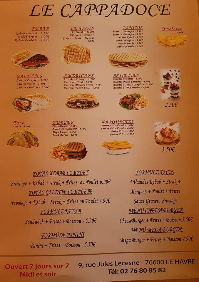 Menu au Le Cappadoce restaurant, Le Havre