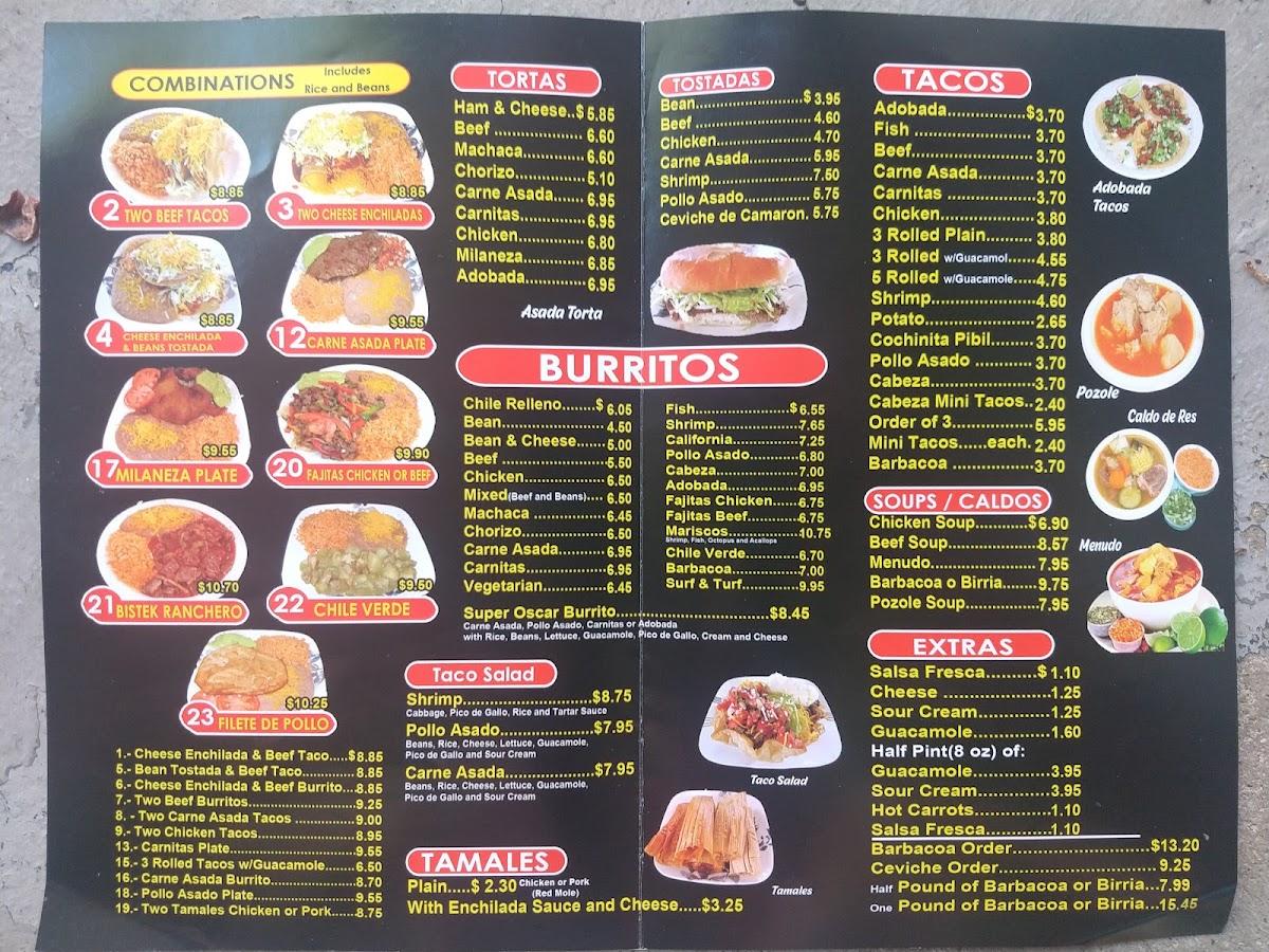 Menu at Oscar's Mexican Food restaurant, San Marcos