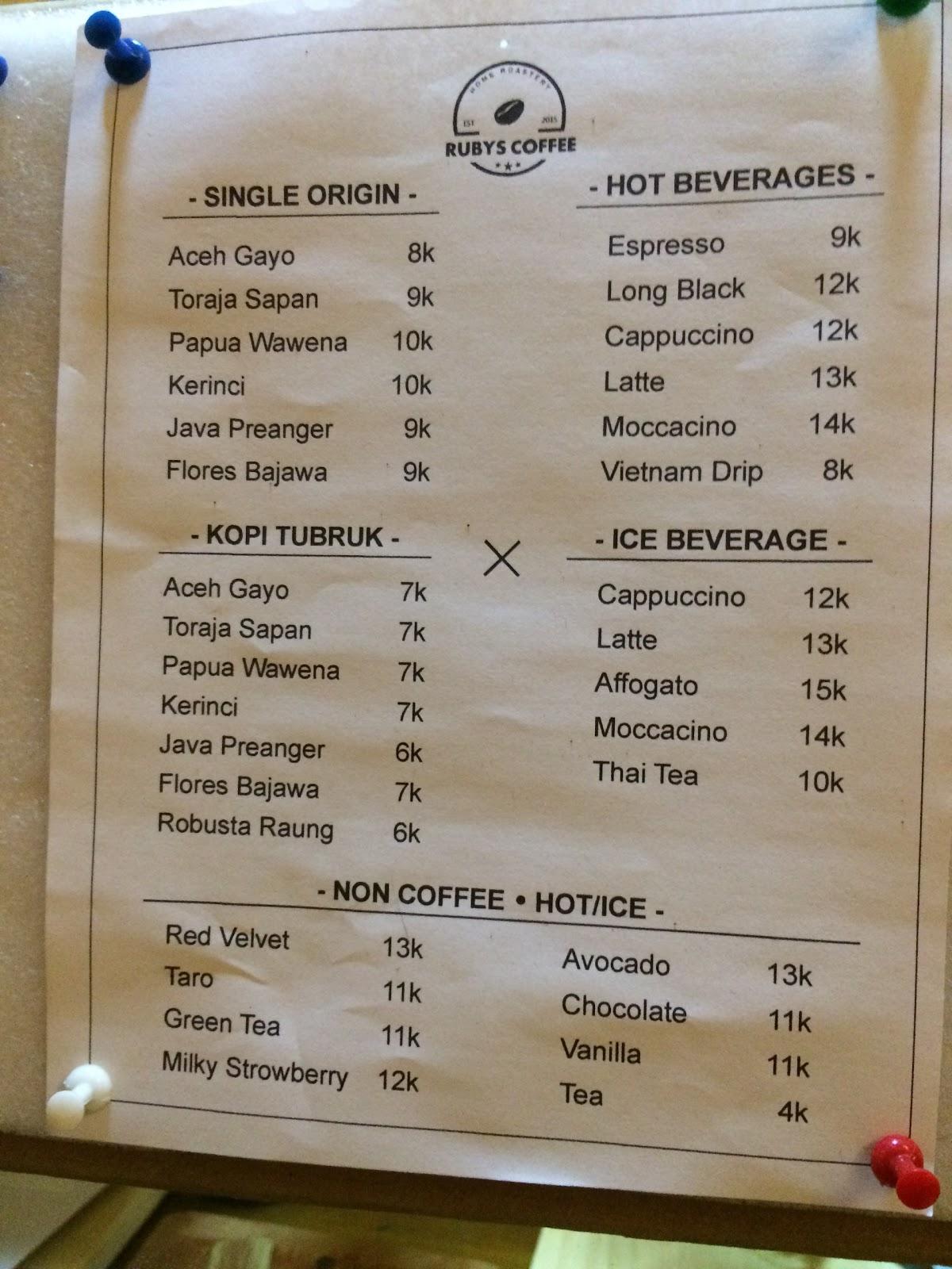 Menu at Rubys Coffee cafe, Pamekasan