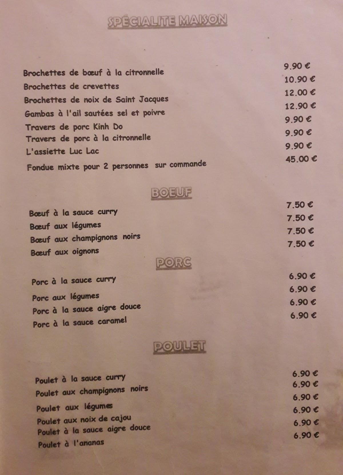 Menu at Tan Do Restaurant, Orsay