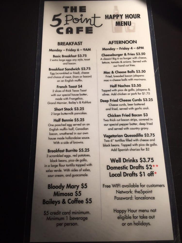 Menu at The 5 Point Cafe 24 Hour Legendary Dive Bar & Diner, Seattle