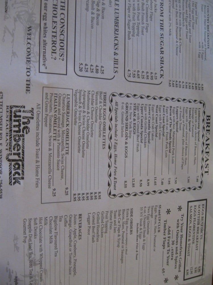 Menu at The Lumberjack Restaurant, Windsor