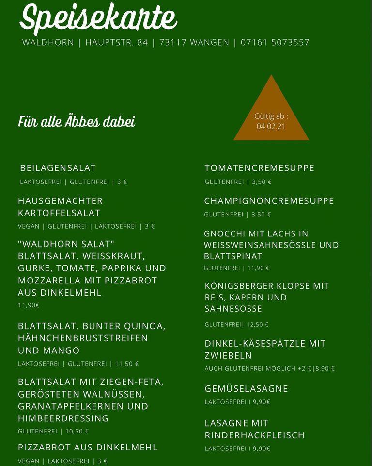 Speisekarte von Waldhorn restaurant, Wangen
