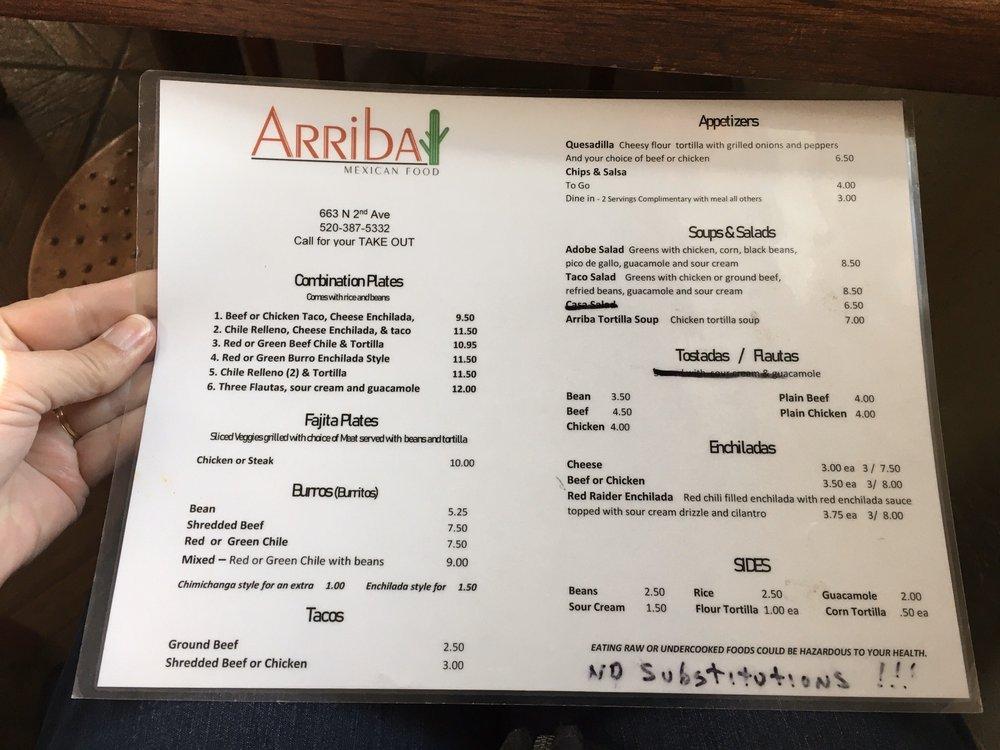 Menu at Arriba Mexican Restaurant, Ajo