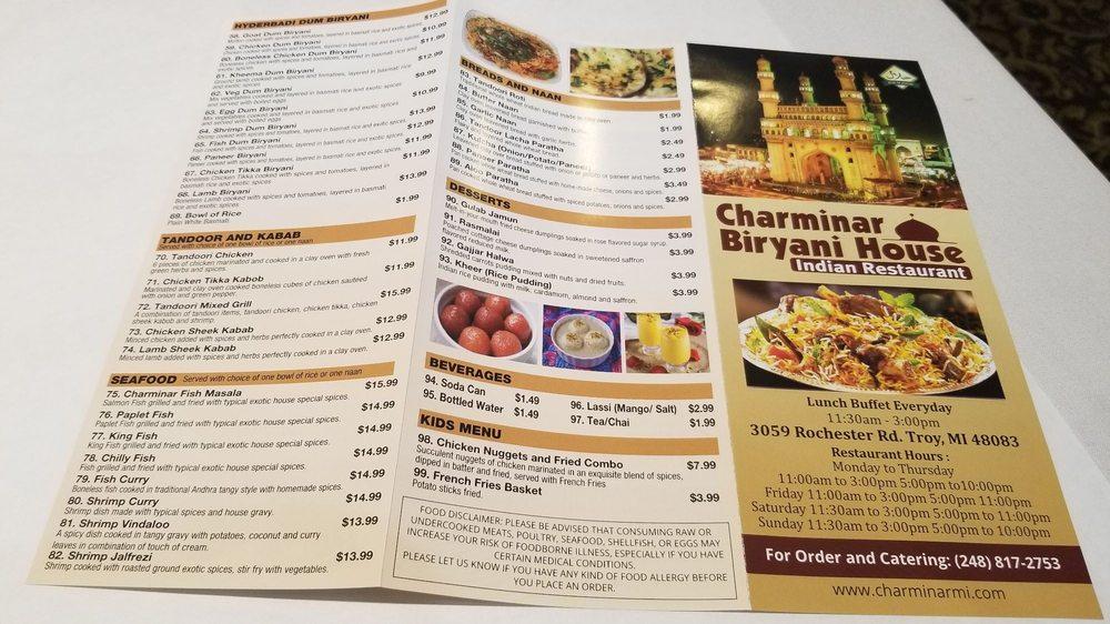 Menu at Charminar Biryani House - Troy restaurant, Troy