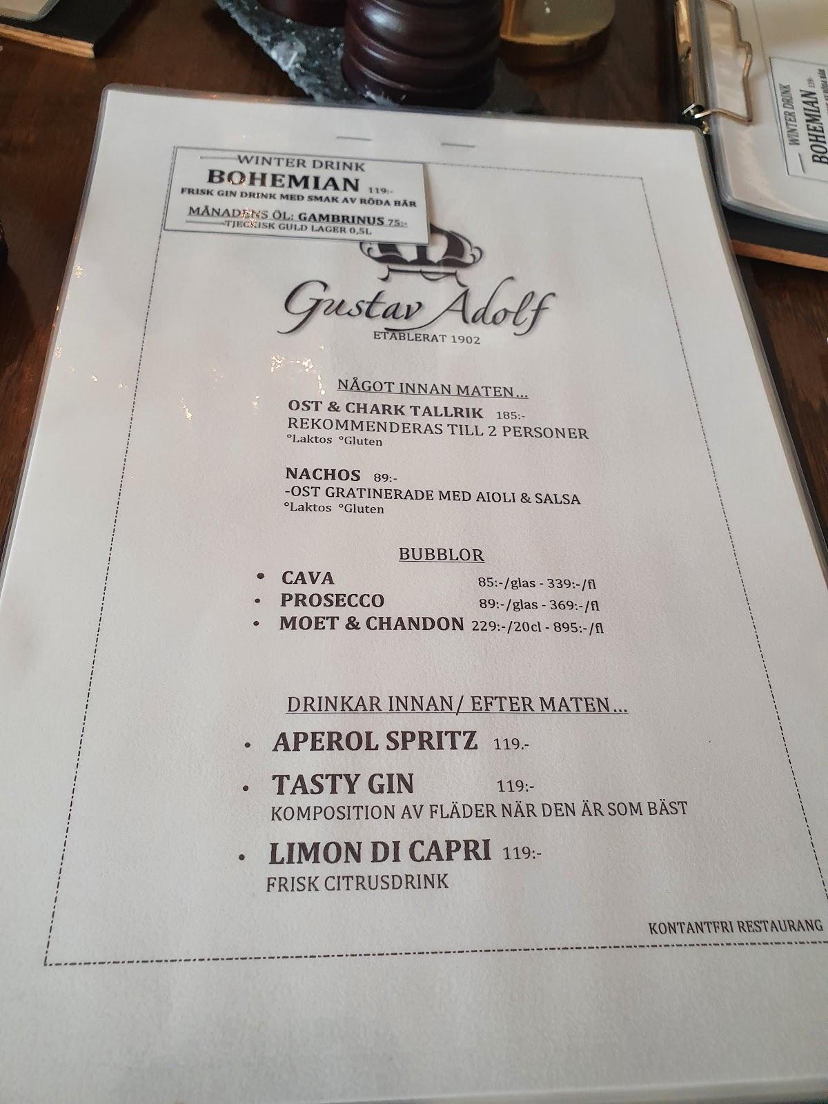 Menu at Gustav Adolf cafe, Malmö