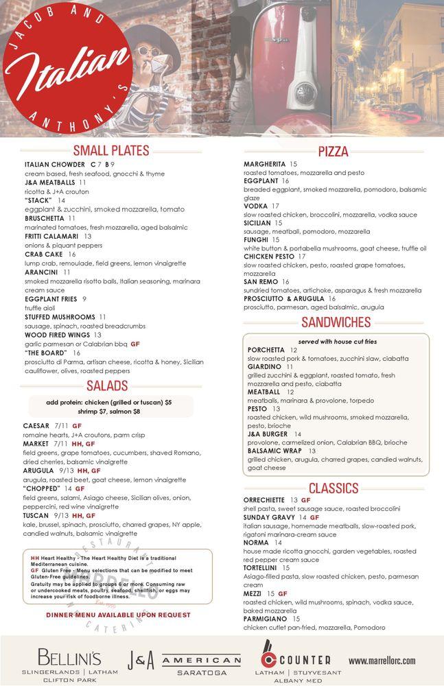 Menu at Jacob & Anthony Italian restaurant, Albany