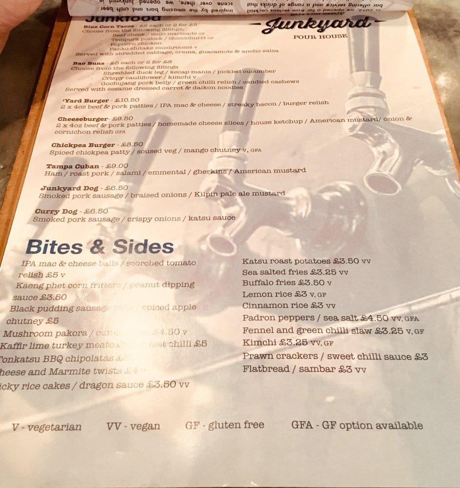 Menu at Junkyard Bottle Shop & Pour House pub & bar, Nottingham