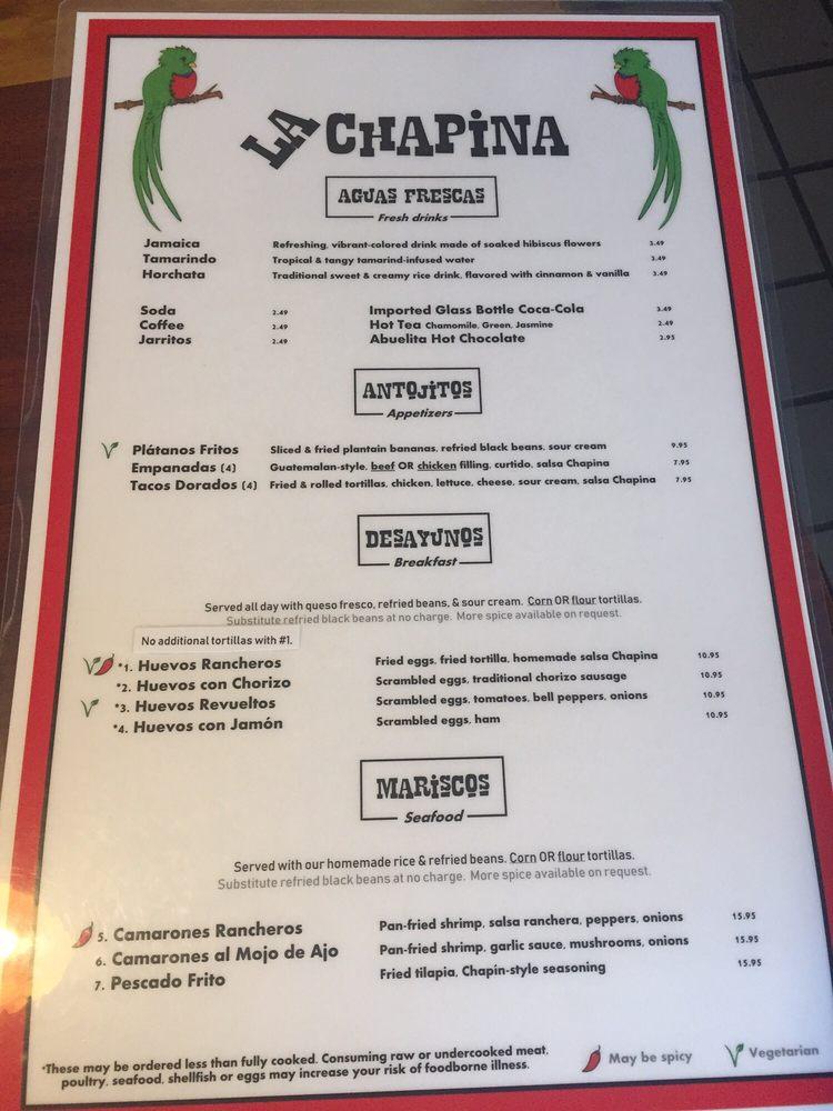 Menu at La Chapina restaurant, Bellingham